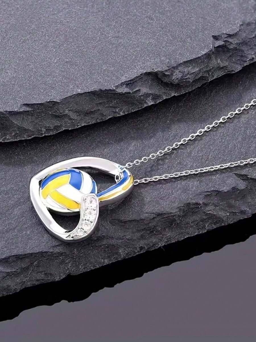 1pc, Silvery Volleyball Heart Pendant Necklace, Adjustable Chain ...
