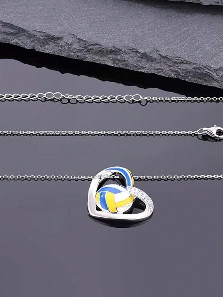 1pc, Silvery Volleyball Heart Pendant Necklace, Adjustable Chain ...