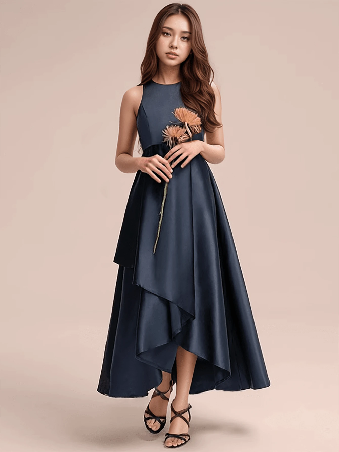 Teen Girl Navy Blue Elegant Long Dress , Formal Attire For Birthday ...