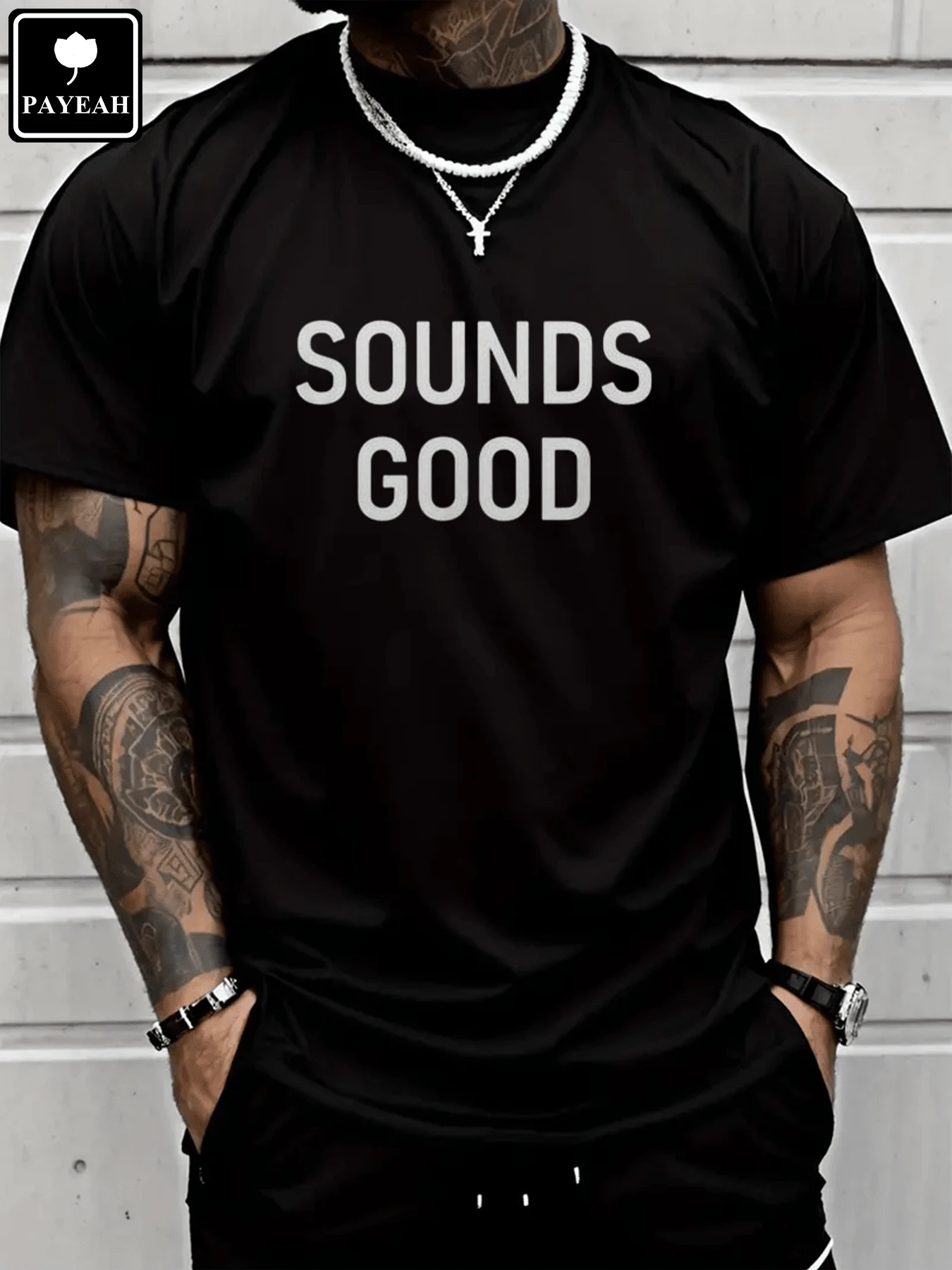 PAYEAH Sounds Good T-Shirt, Black (Single Piece)100% Cotton 220g Heavy ...