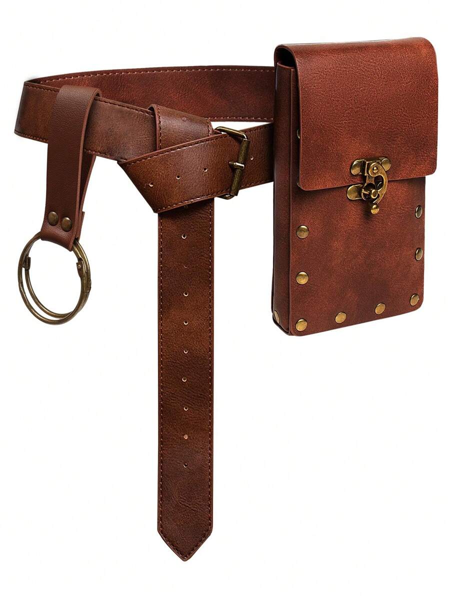 2PCS Steampunk Medieval Pouch Bag Viking Belt Leather Phone Wallet ...