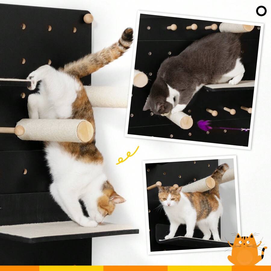 Wall-Mounted Cat Climber Set, Cat Furniture With 8 Sisal Posts, 3 ...