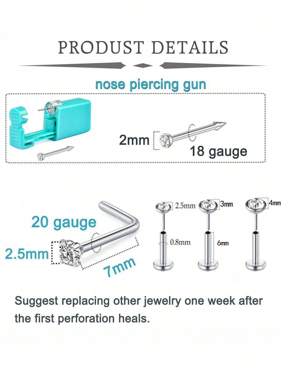 CIZME Kit de perçage de nez argent noir or, kit de piercing de nez, kit ...