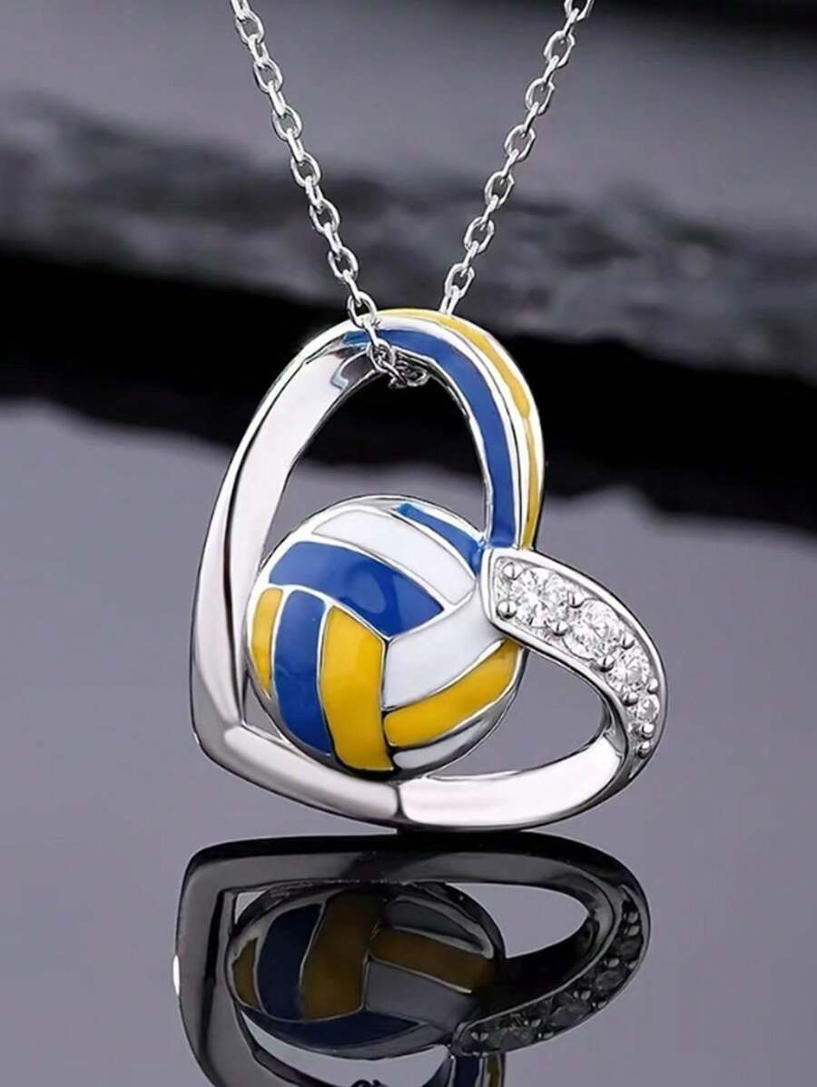 1pc, Silvery Volleyball Heart Pendant Necklace, Adjustable Chain ...