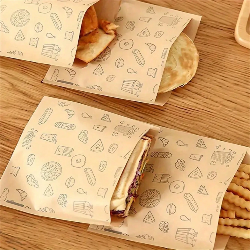 Kraft Paper Grease-Proof Food Bags, Disposable Packaging For Baked ...