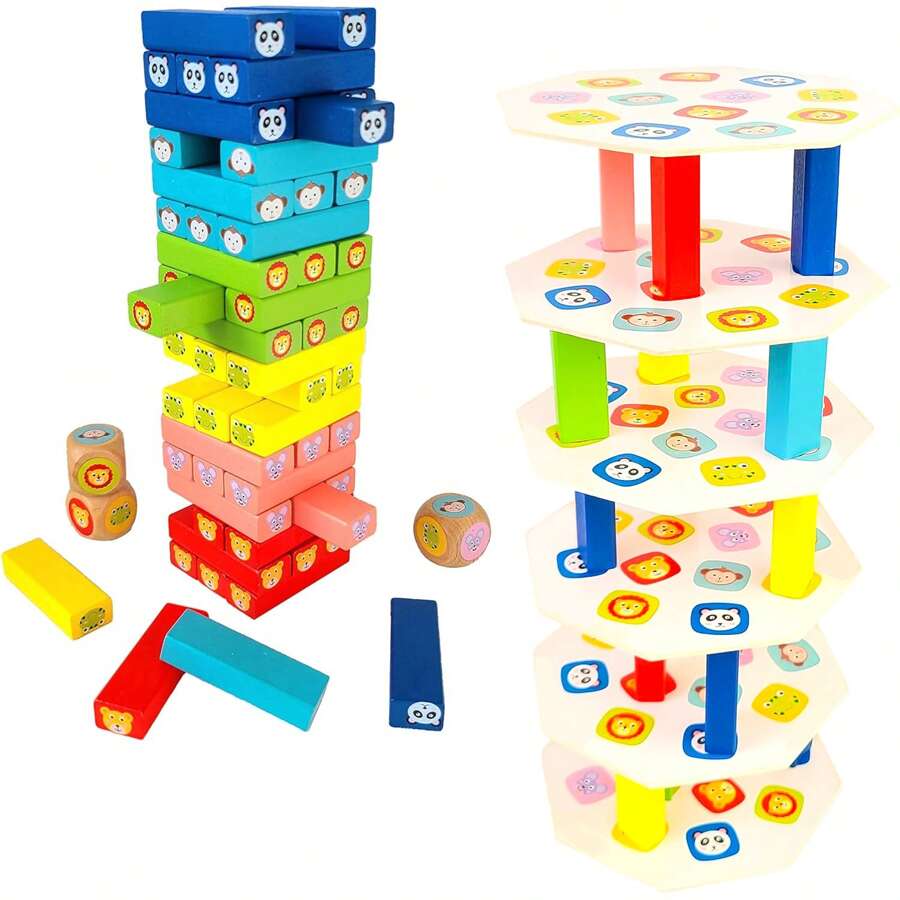 Stacking Tower Game - Dice & Stacking Cards Animal Edition - Mini ...