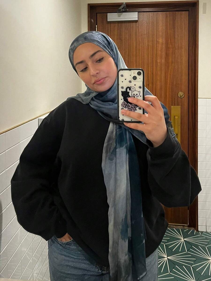 1pc Women Hijab Bohemian Style Navy Blue Marble Print Vela Hijab Head Scarf, Casual Turban ...