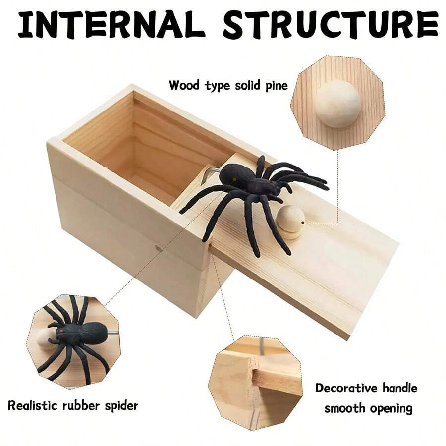 High Quality Wooden Practical Joke Box With Spider Design, Funny Scary ...