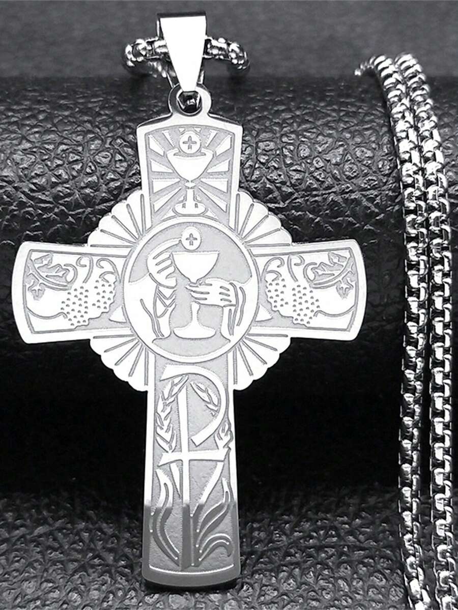 Christian Christ Eucharist Halo Grape Juice Cross Necklace Gold Silver ...