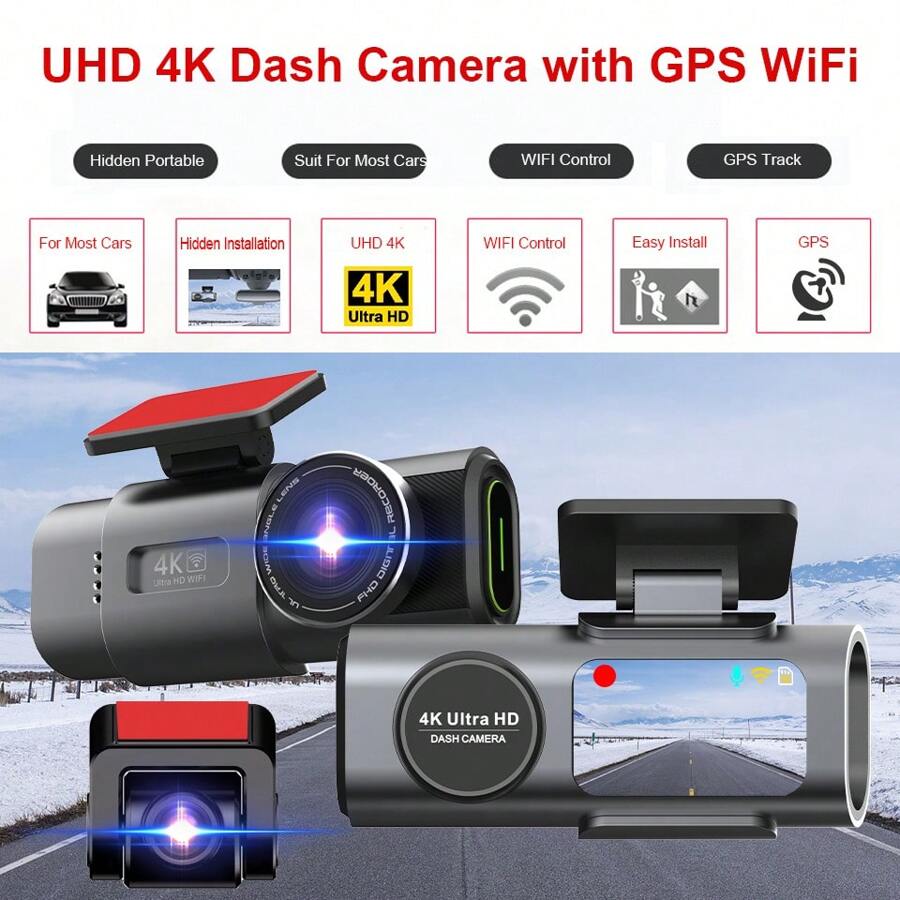 E-ACE 4K Dashcam Mini Camera Recorder GPS Wifi 24H Parkeren Dubbele ...