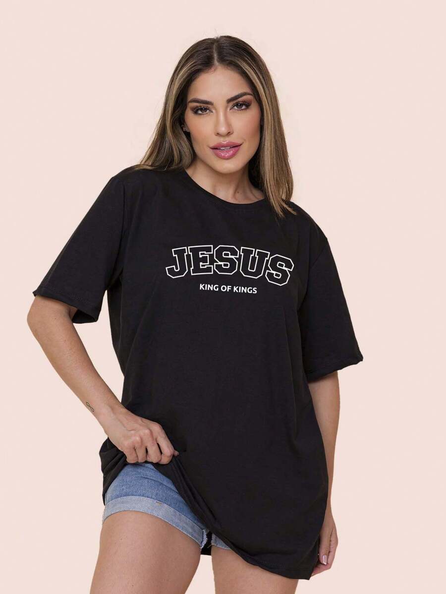 Camiseta Feminina Oversized Jesus King | SHEIN Brasil