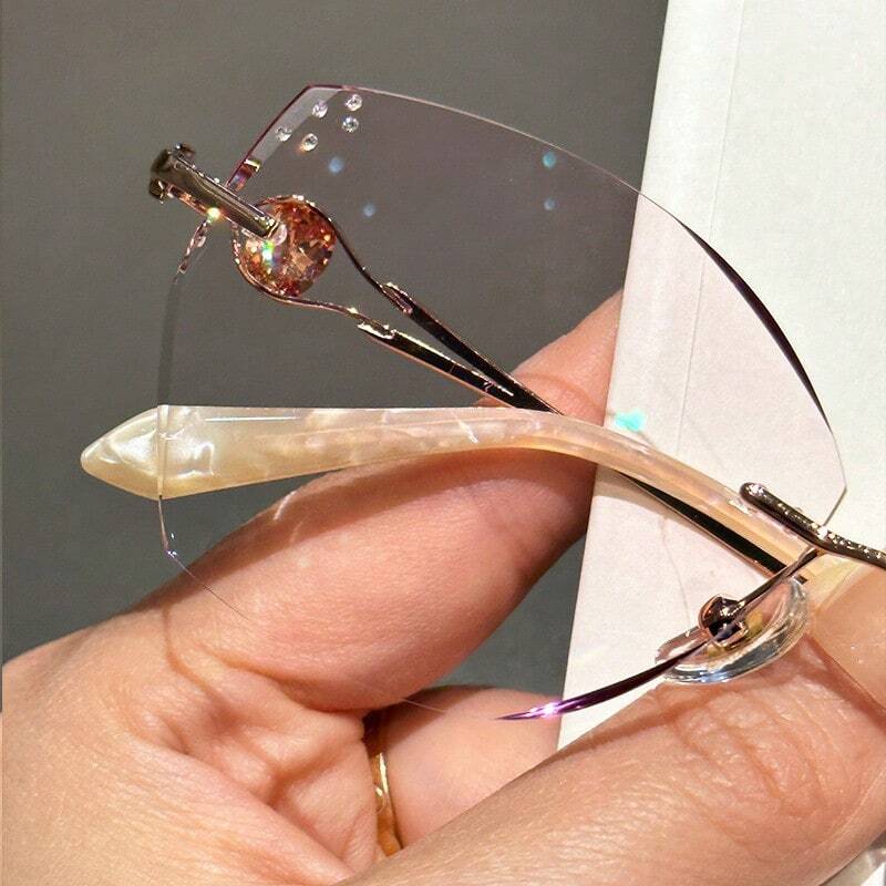 Super Light Titanium Frame Rimless Eyeglasses, Minimalist Plain Lens ...