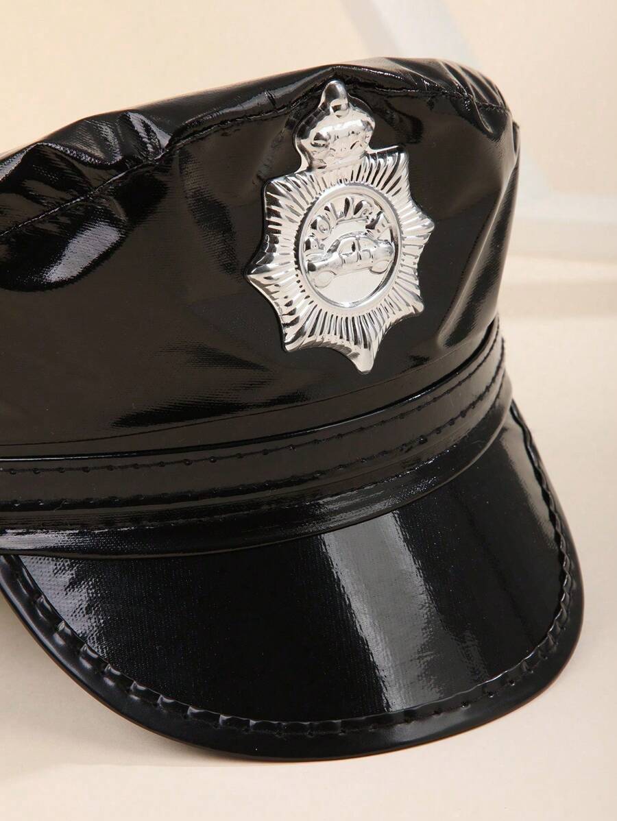 1pc Black Octagonal Police Cap, Unisex Costume Accessory, Uniform Hat ...