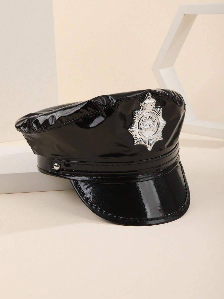 1pc Black Octagonal Police Cap, Unisex Costume Accessory, Uniform Hat ...