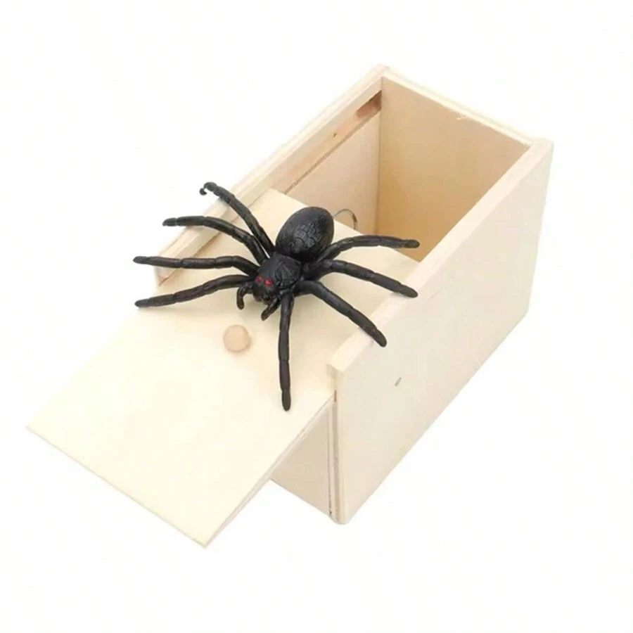 High Quality Wooden Practical Joke Box With Spider Design, Funny Scary ...