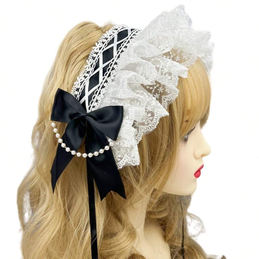 1pc Handmade Sweet Bow Decor Maid Headband, Suitable For Role-Play As ...
