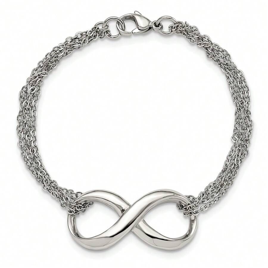 The Black Bow Infinity Symbol Double Strand Bracelet In Stainless Steel, 7.5 Inch | SHEIN USA
