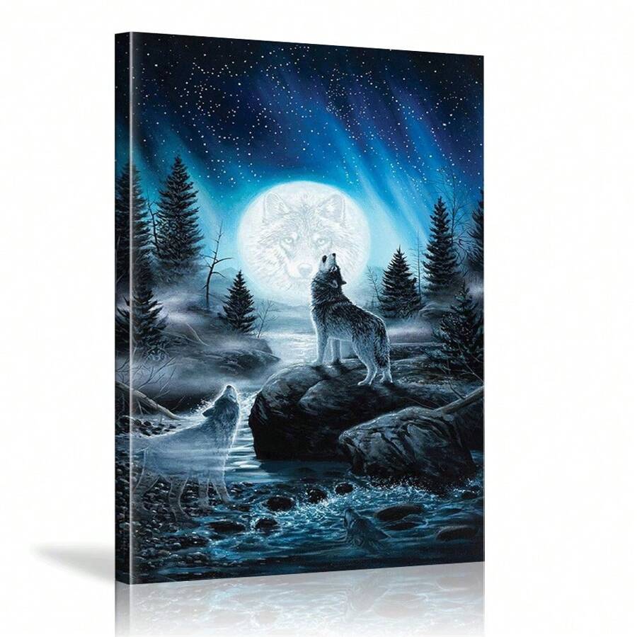 1pc Wolf Print On Framed Canvas, Large Farmhouse, Forest Wolf Animal ...