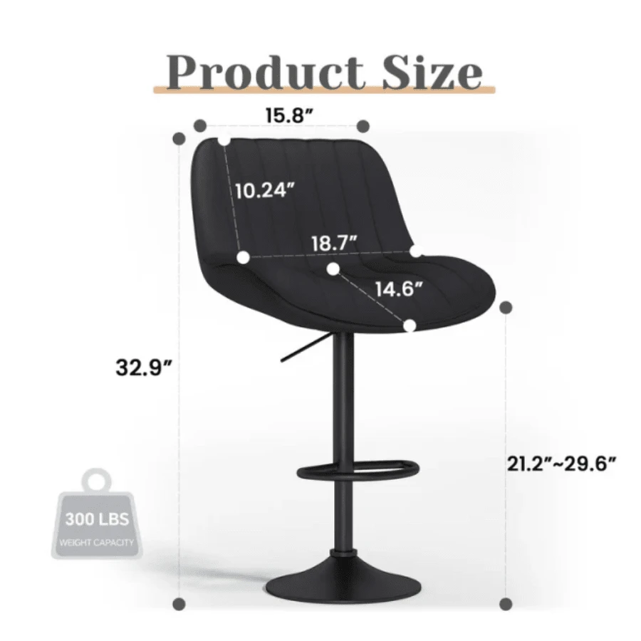 Modern Bar Stool Set Of 2, Adjustable Faux Leather Upholstered Swivel ...