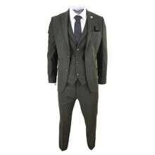 Mens 3 Piece Olive Green Wool Tweed Vintage Retro Suit | SHEIN USA