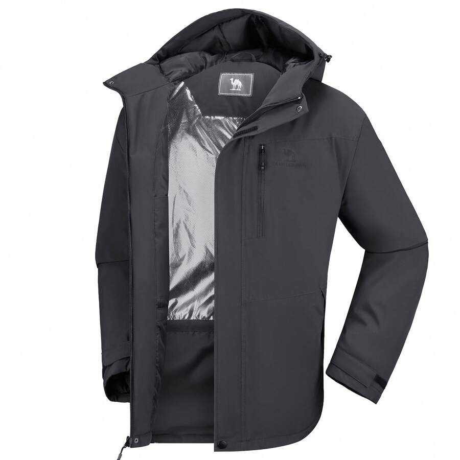 CAMEL CROWN Men Winter Coat Waterproof Ski Jacket Hooded Windbreaker ...