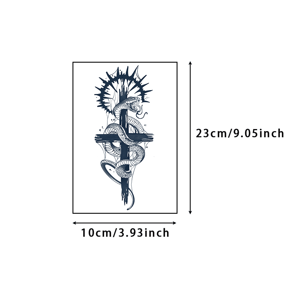 Temporary Snake Entangled Cross Tattoo Sticker, Realistic Long-Lasting Waterproof & Smudge-Proof ...