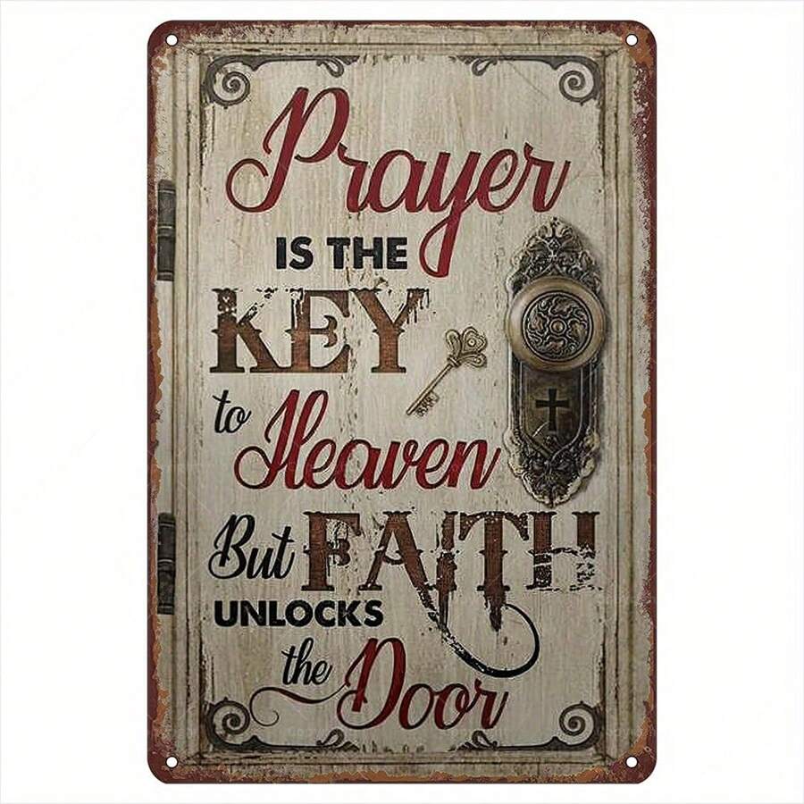 Inspirational Prayer Door Metal Tin Sign - Faith Unlocks When Prayer Is ...
