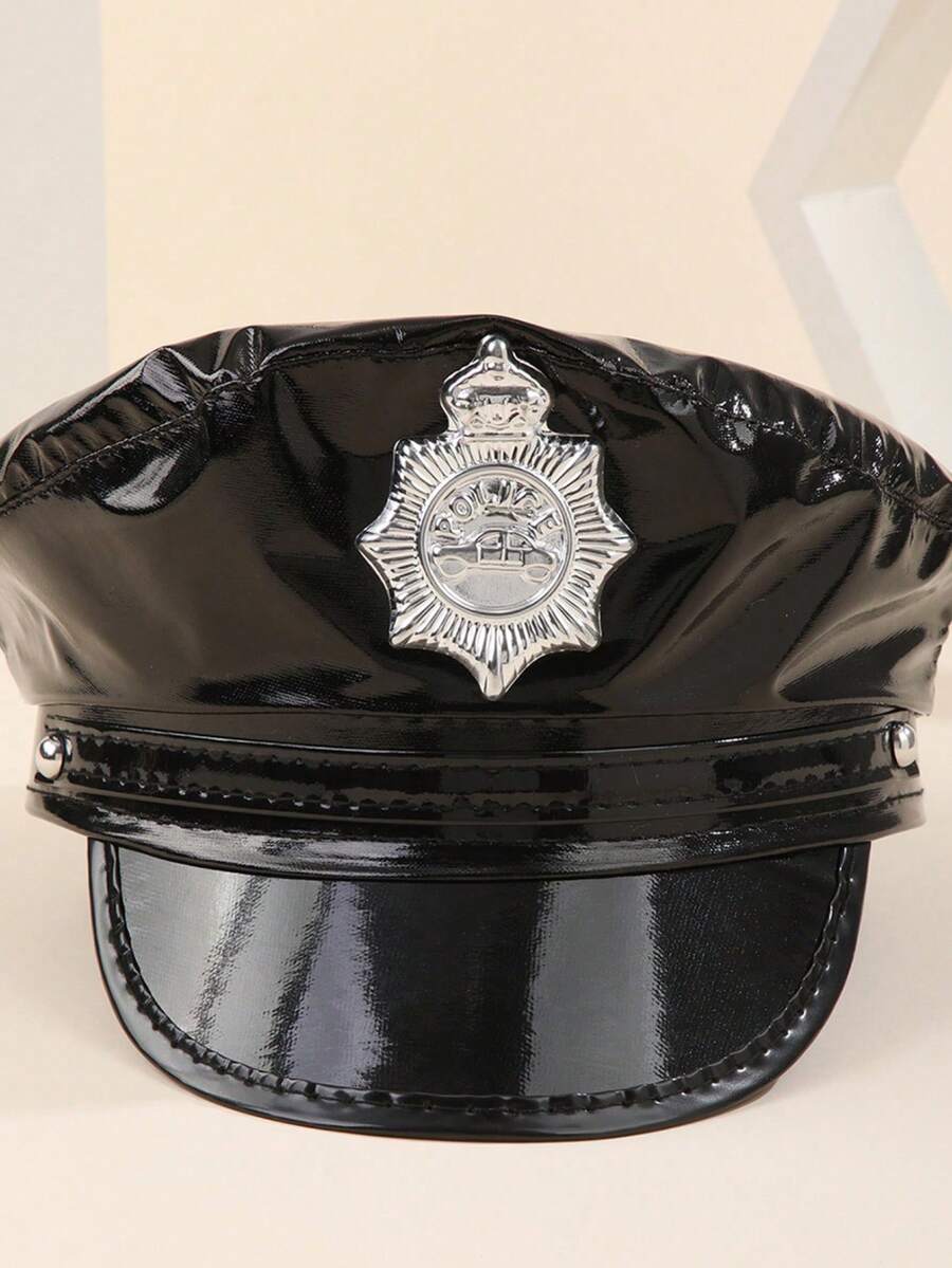 1pc Black Octagonal Police Cap, Unisex Costume Accessory, Uniform Hat ...