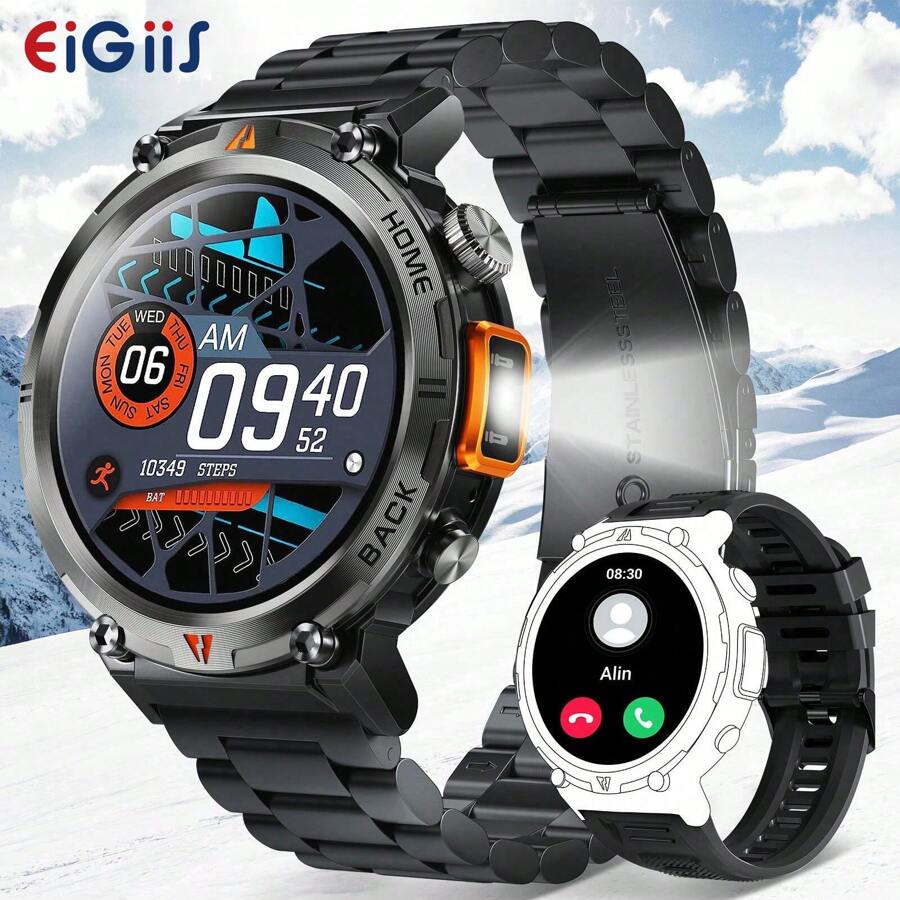 EIGIIS KE3 Military Smartwatch For Men With LED Flashlight, 1.45 Inch ...