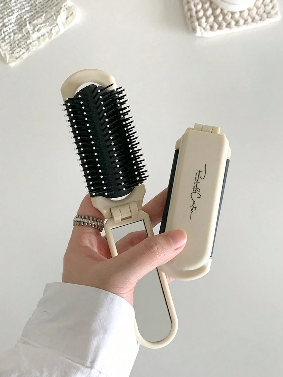 1pc Foldable Comb - Cream Color, Portable With Built-In Mirror for Sale ...