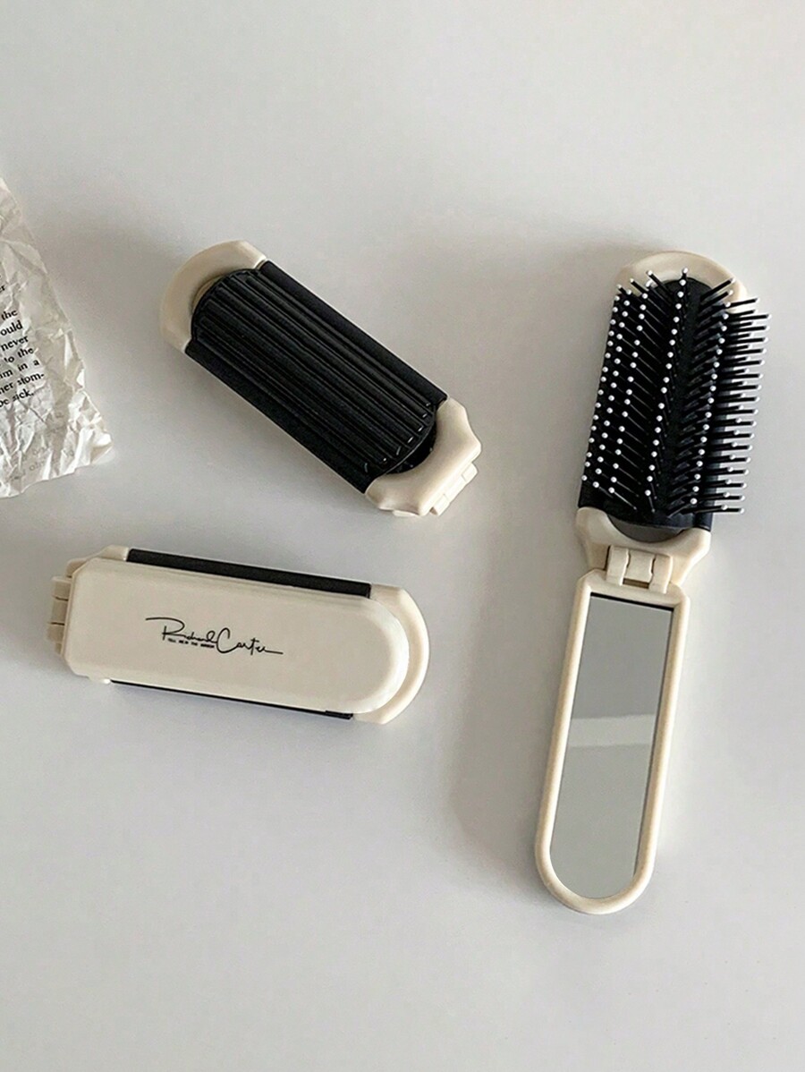 1pc Foldable Comb - Cream Color, Portable With Built-In Mirror for Sale ...