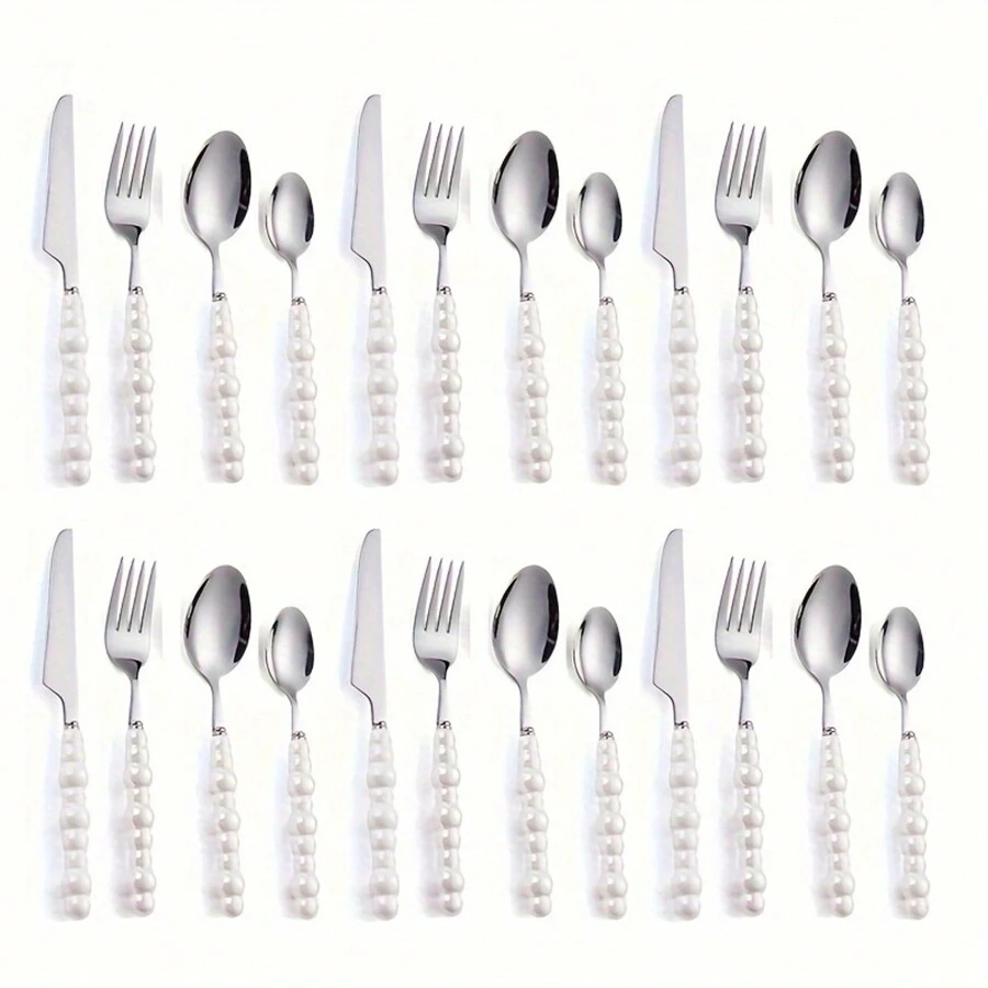 24pcs Creative Pearl Shape Handle Cutlery Set, Steak Cutlery, Dessert ...