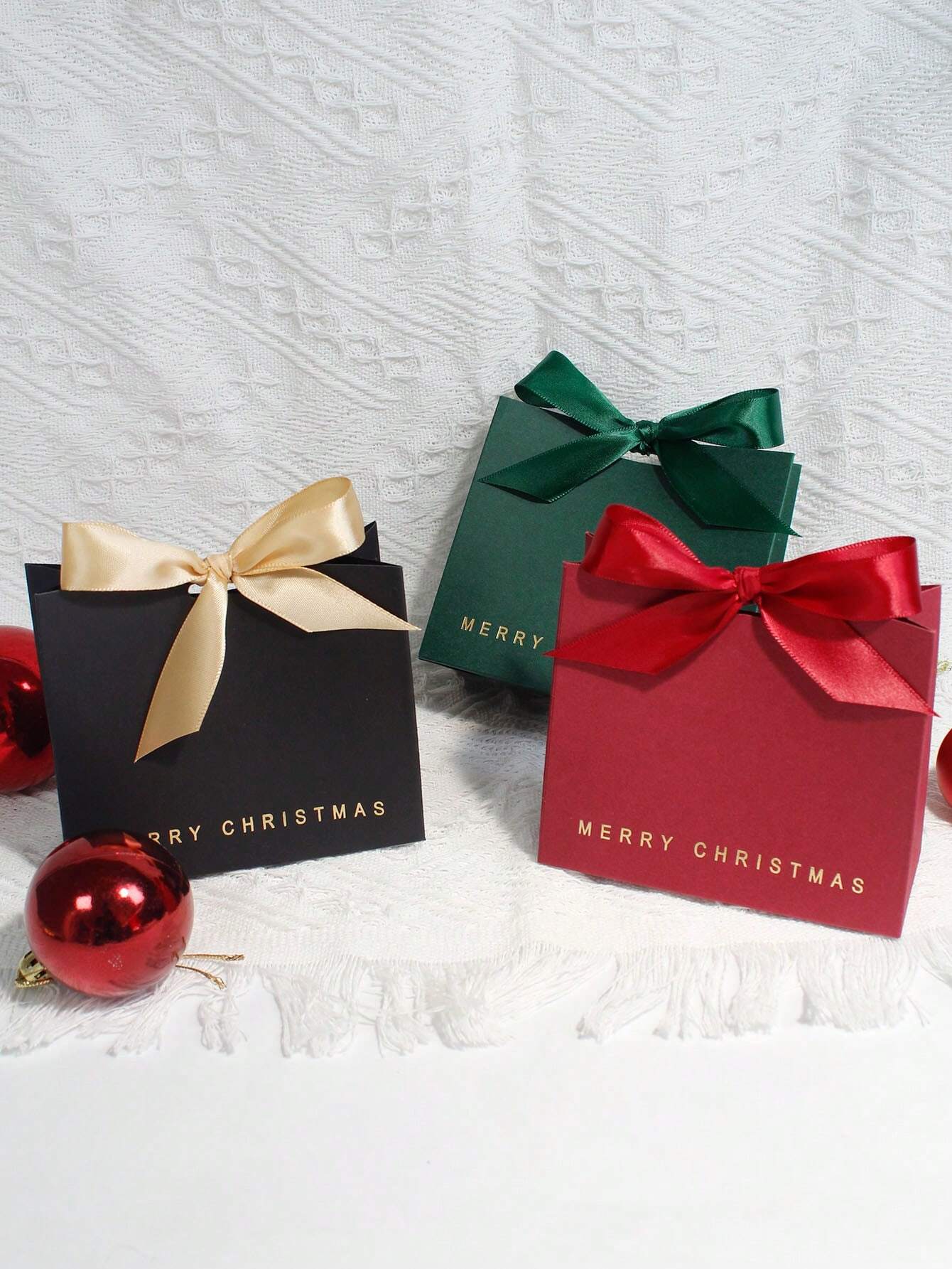 10pcs Elegant Merry Christmas Mini Gift Bags With Satin Ribbons ...