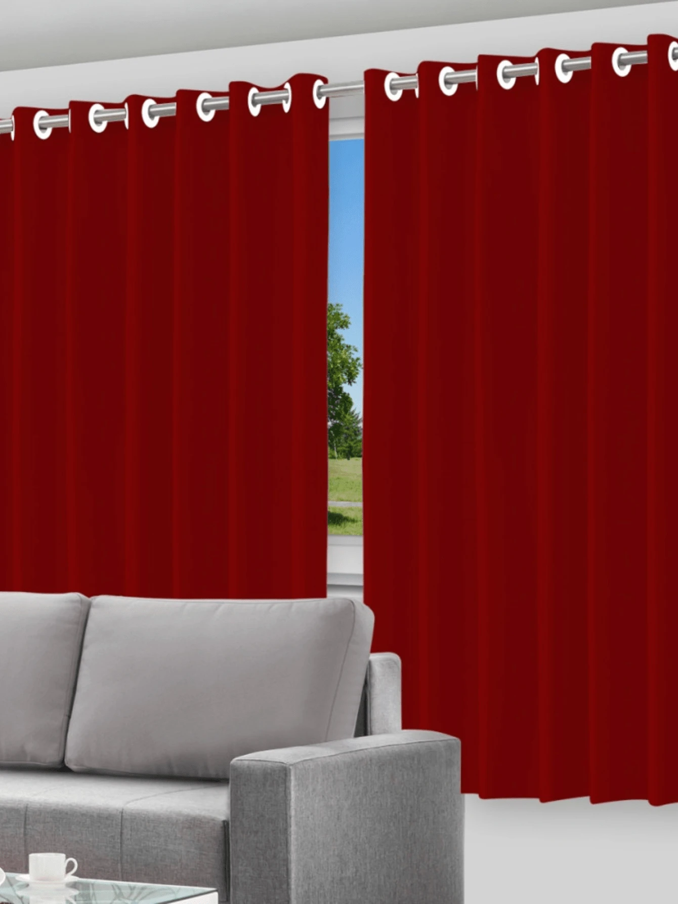 Blackout Curtain With 2 In 1 Red Voile Lining With Eyelets For Rod ...