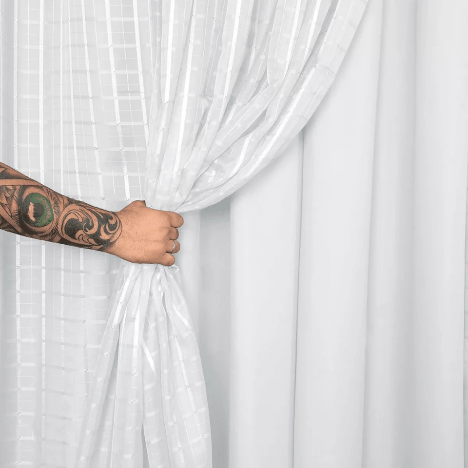 Curtain 3.00x2.50 Microfiber Voile Lining Checkered Eyelets Bedroom ...