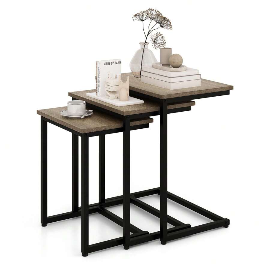 Homasis 3 Pcs Nesting Coffee End Table Set Stacking Side Nightstand ...