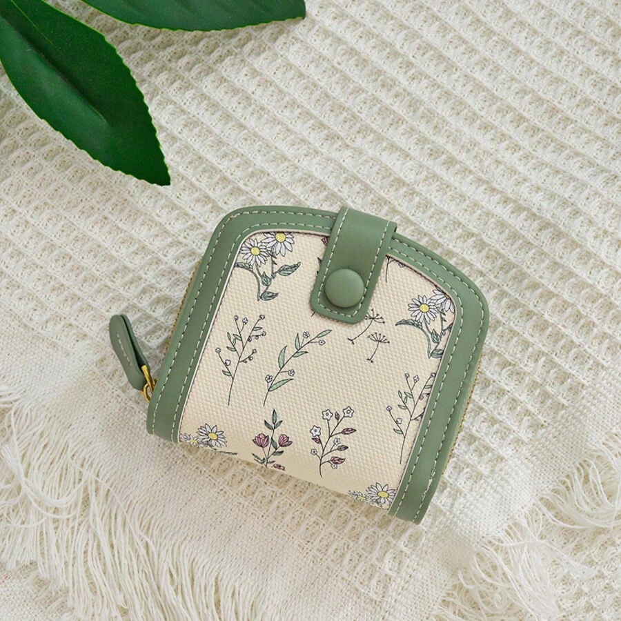 Ditsy Floral New Cute Retro Zipper Coin For Students Sweet Short Wallet ...
