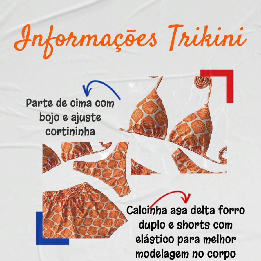 Women's Trikini Trio Bikini Delta Wing 3 Piece Set With Cup And Shorts ...