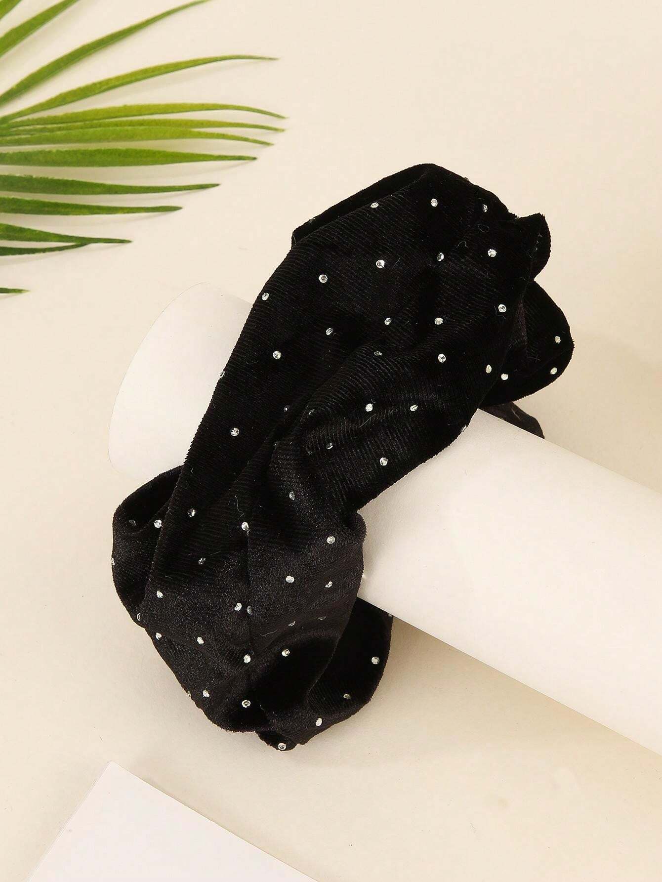 1pc Women's Black Retro Star Rhinestone Velvet Hair Scrunchie, Suitable ...