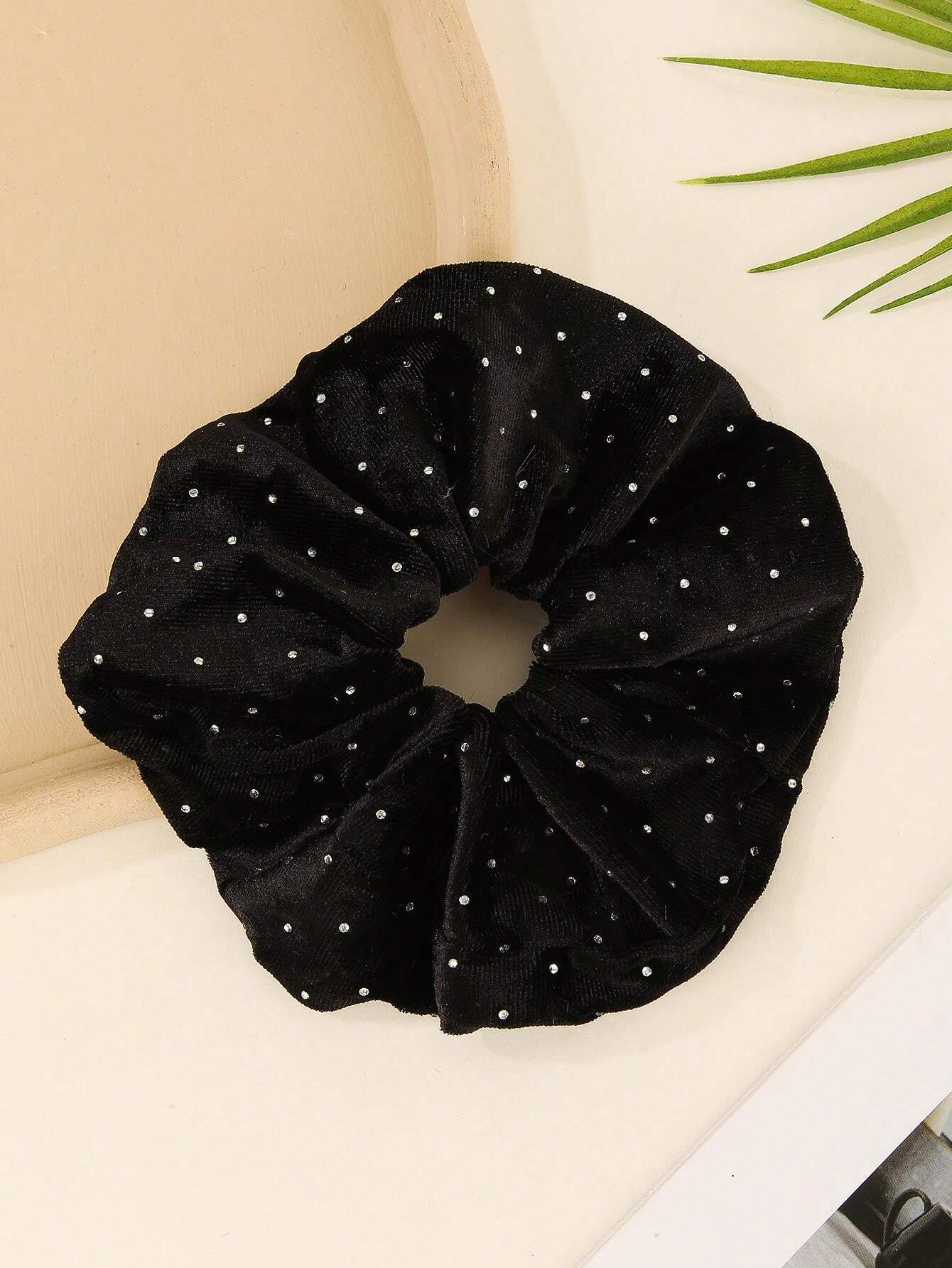 1pc Women's Black Retro Star Rhinestone Velvet Hair Scrunchie, Suitable ...