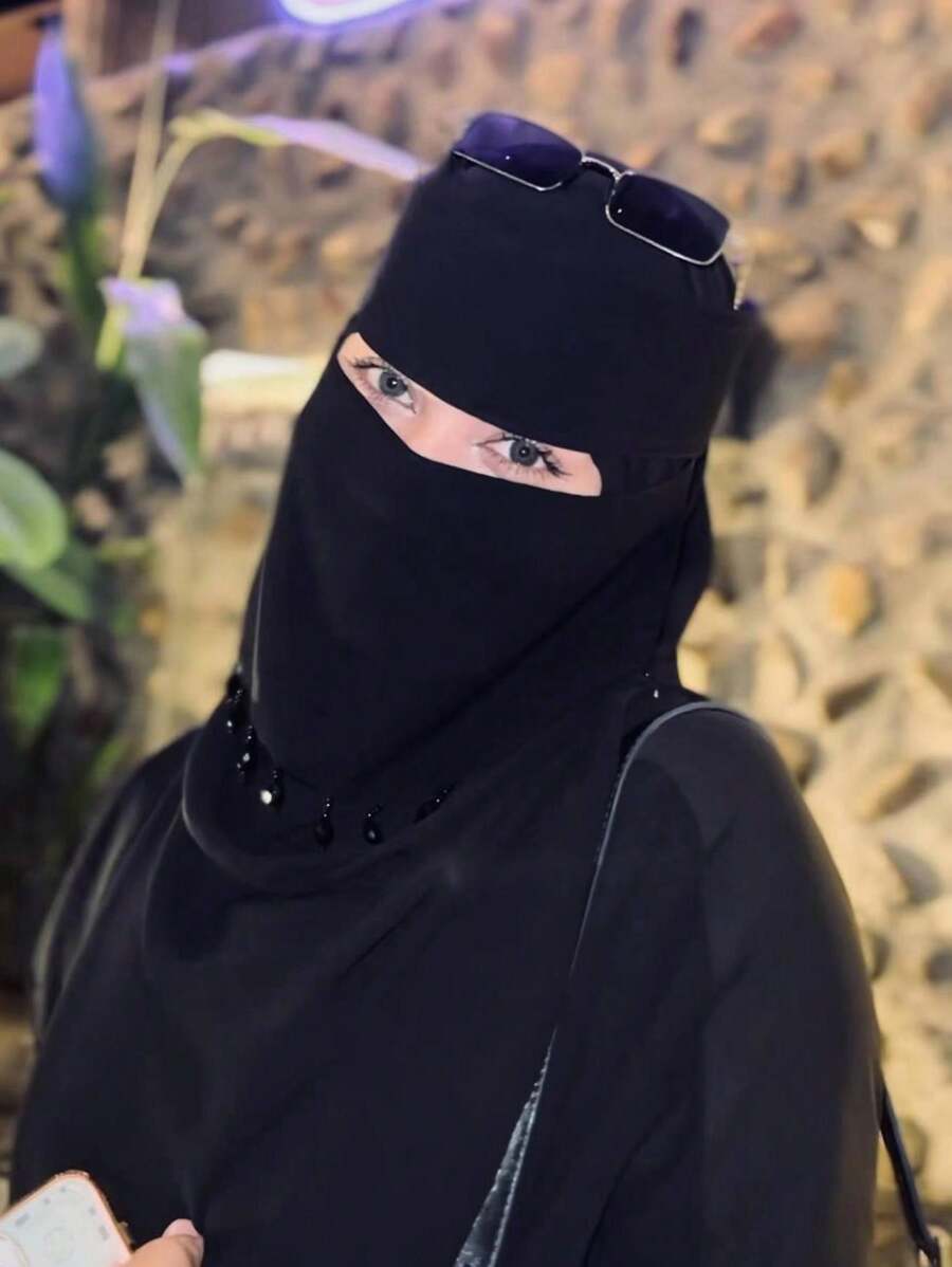 1pc Women Hijab Metallic Accent Solid Color Chiffon Face Veil Wrap ...