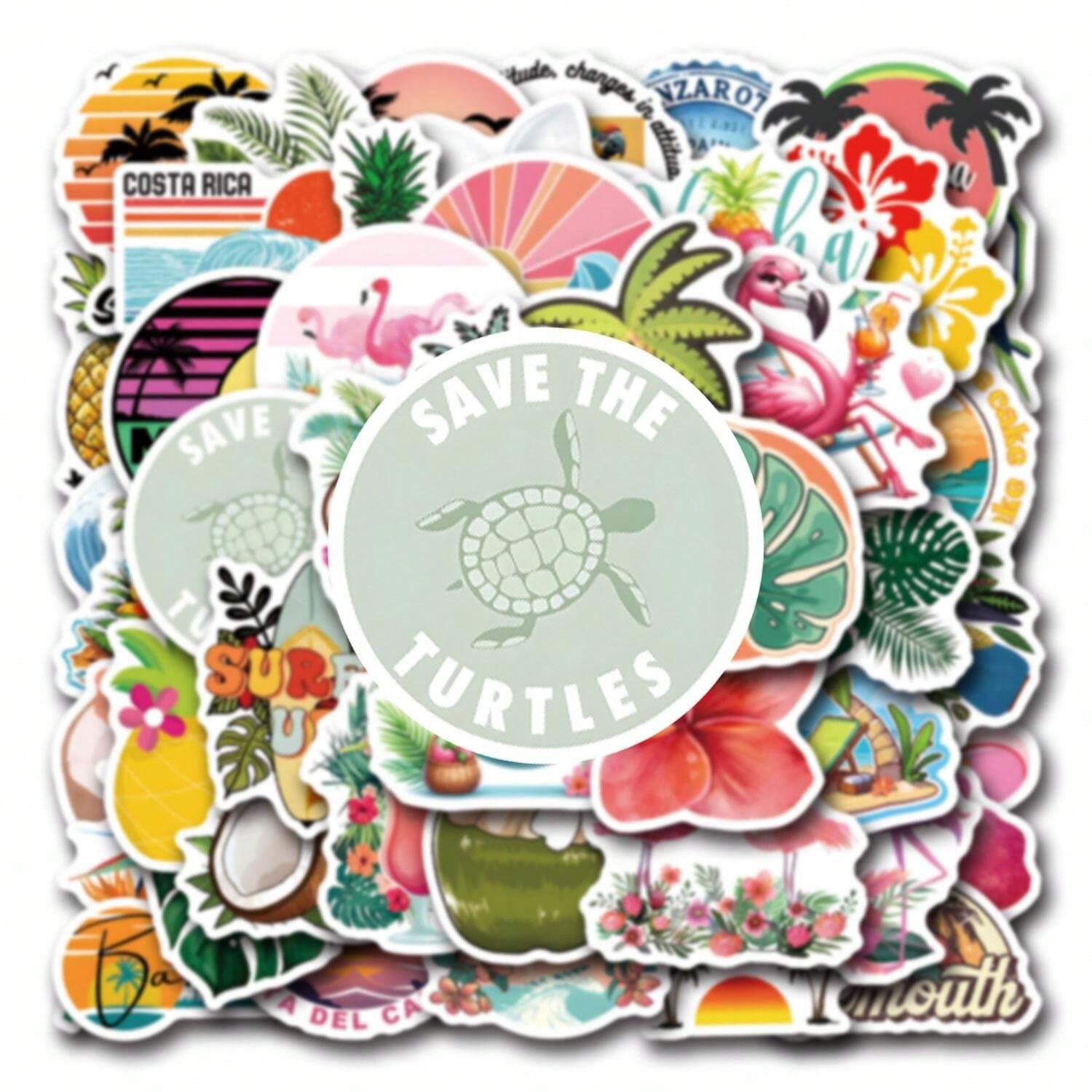 55Pcs Tropical Stickers, Beach Stickers For Water Bottle - Tropical ...