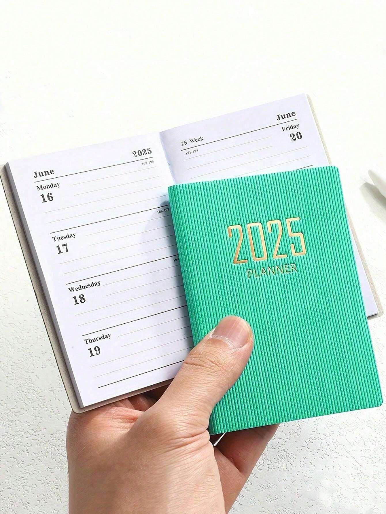 1 pieza Cuaderno planificador compacto en tamaño A7 para 2025 con portada en inglés, libreta de ...