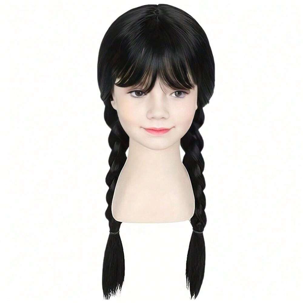 Anime Wednesday Wig With Fox Mask And Half Frame Eyeglasses, Long ...