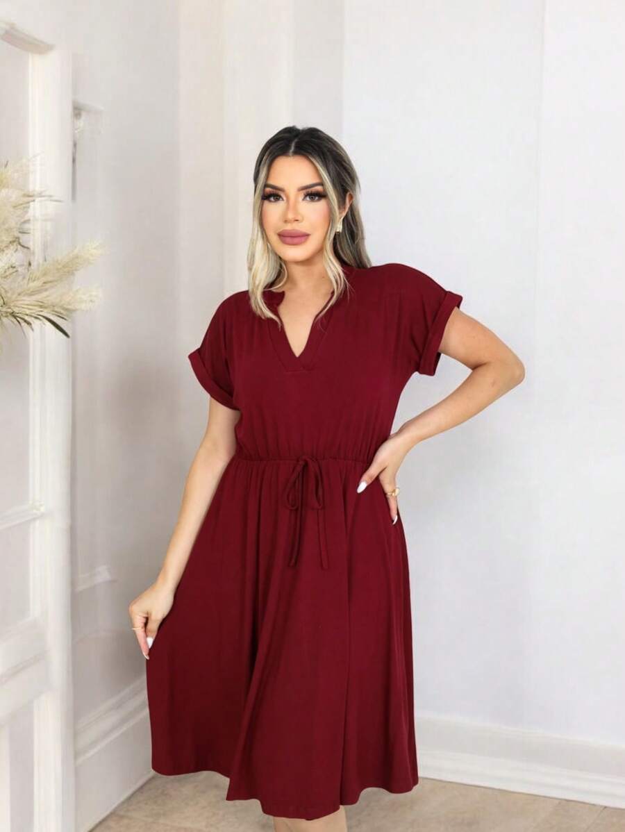 Short Flared Dress With Adjustable Waist And Wide Armhole | SHEIN USA