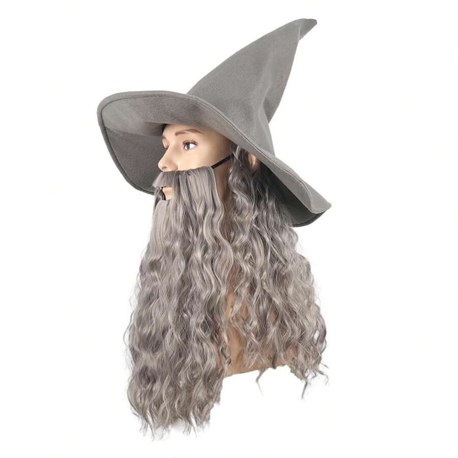 2 Pcs Fake Beard Wig | Long Curly Men Wizard Mustache Wig Halloween ...