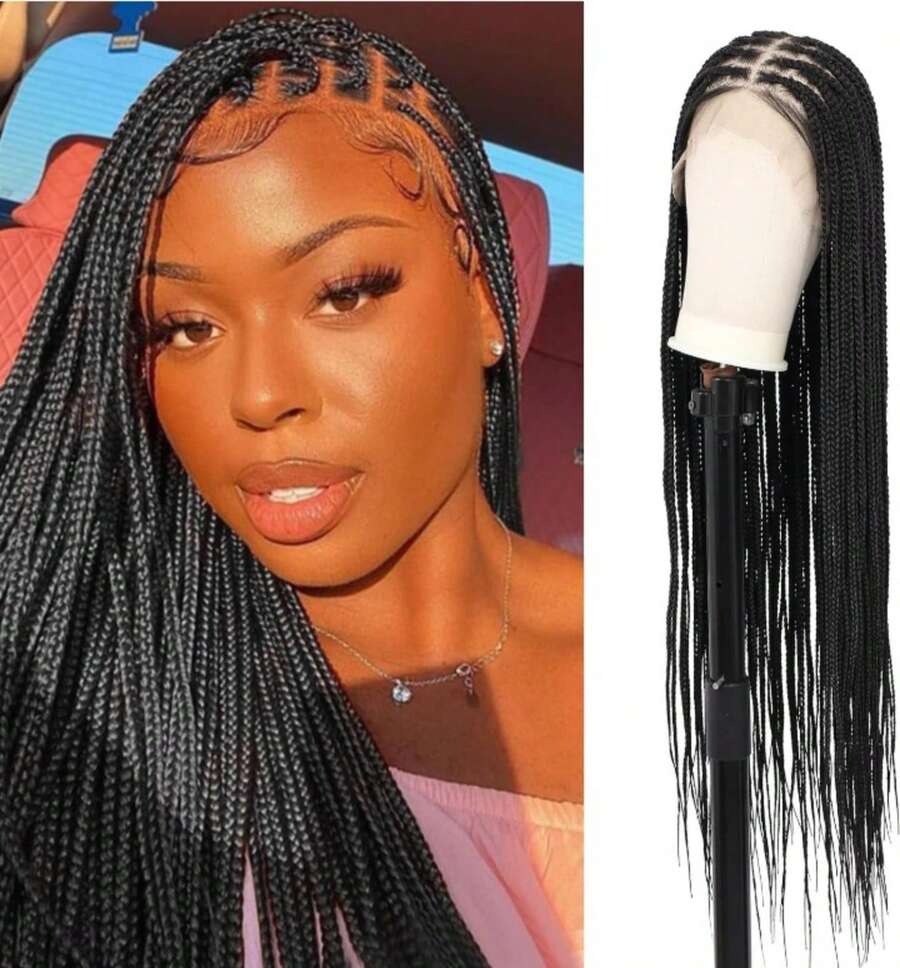 34 Inch Braided Wigs For Black Women, Knotless Box Braid Wig Glueless ...