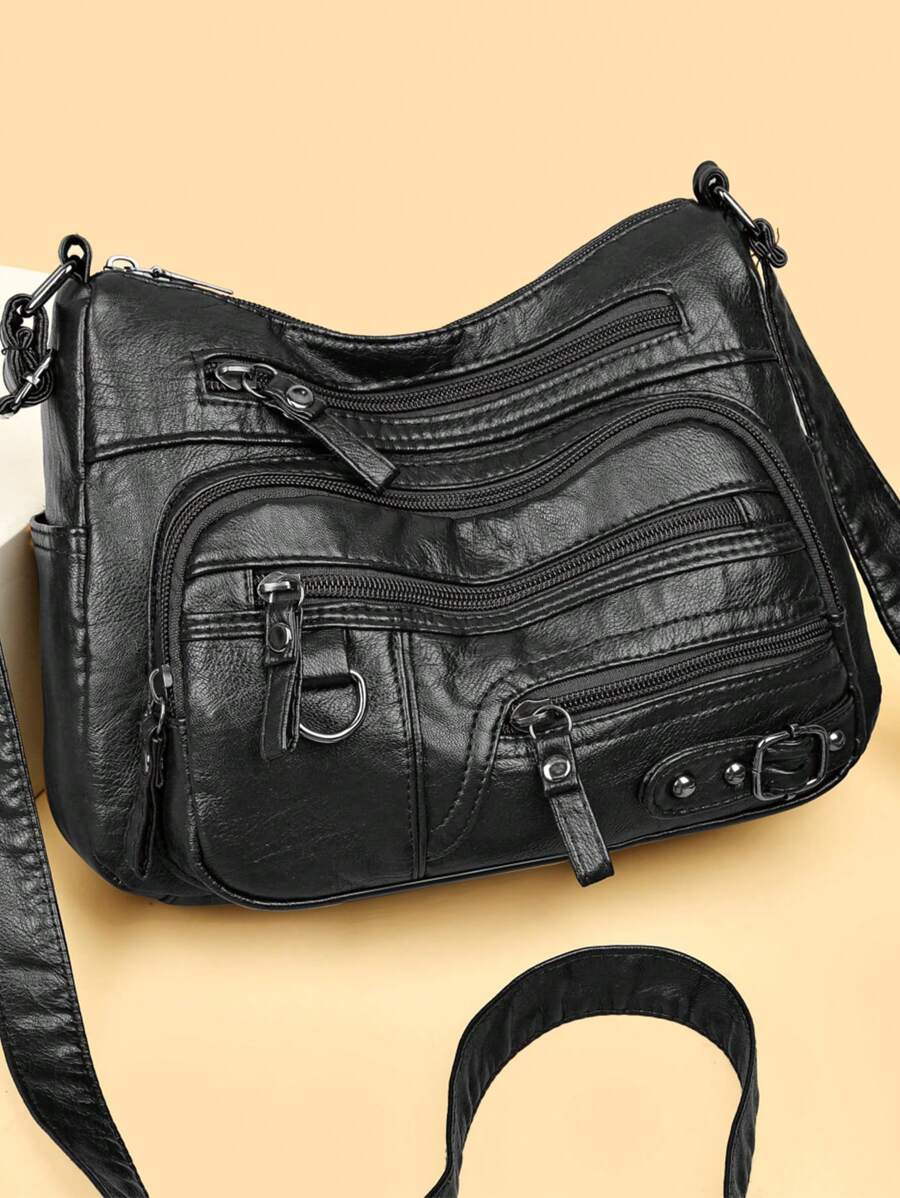 Red Buckle Decorated Casual Large Capacity Women's Shoulder Bag ...