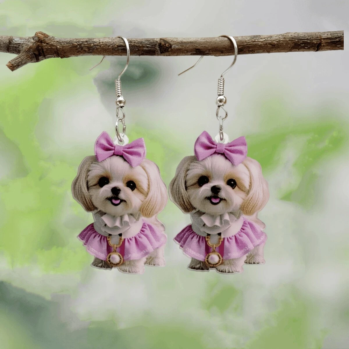 1 Pair Dog Pendant Earrings, 2D Acrylic Poodle Pendants, Pink Skirt And ...