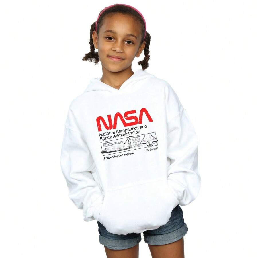 NASA NASA Girls Classic Space Shuttle Hoodie (White) | SHEIN USA